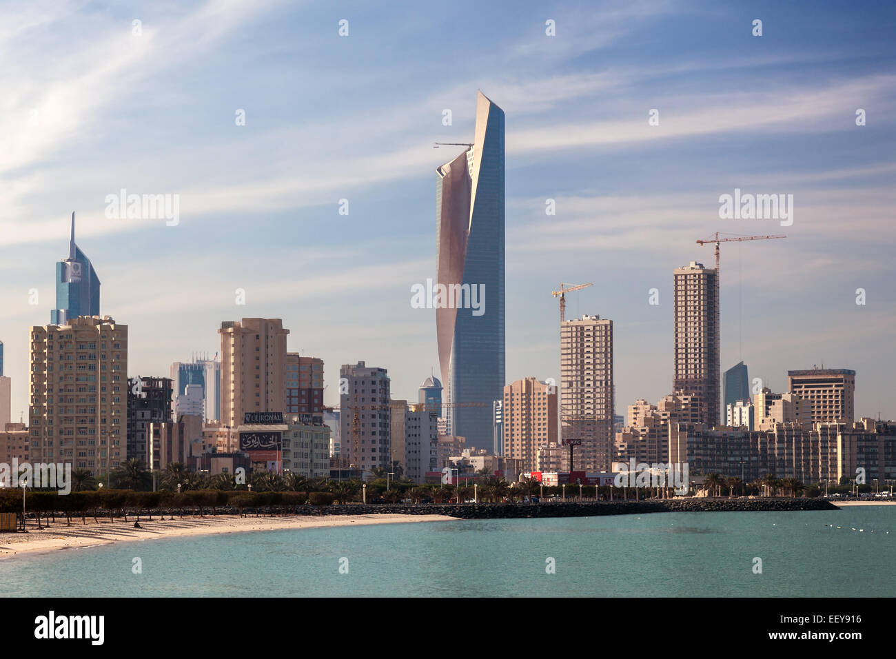 Skyline of Kuwait City. The Al Hamra Tower in the middle Stock Photo ...