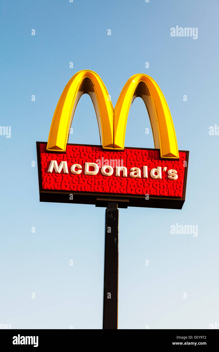 McDonald's M sign Big signage burger chain outside copy space Grimsby ...