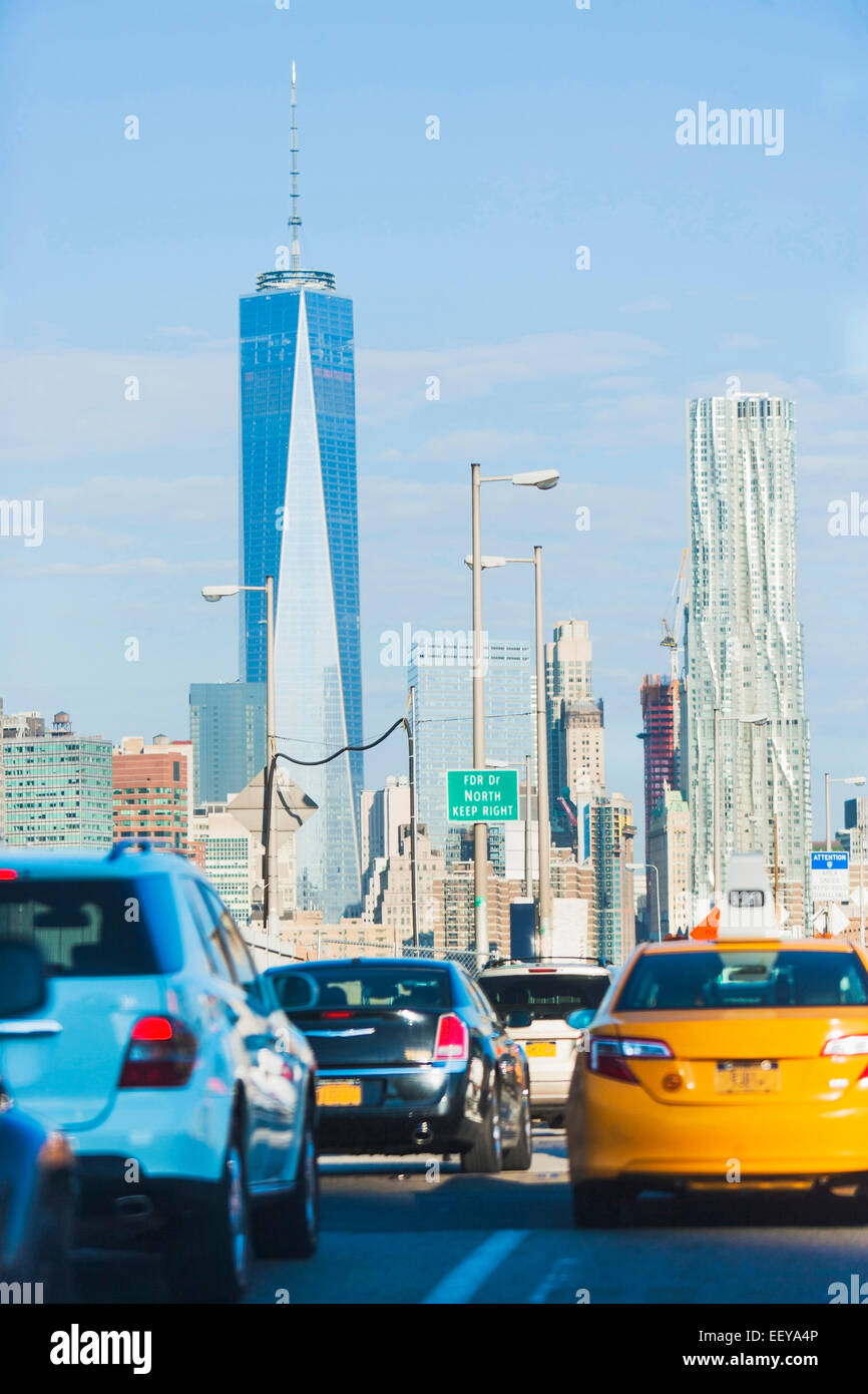 USA, New York State, New York City, Traffic jam on bridge Stock Photo ...