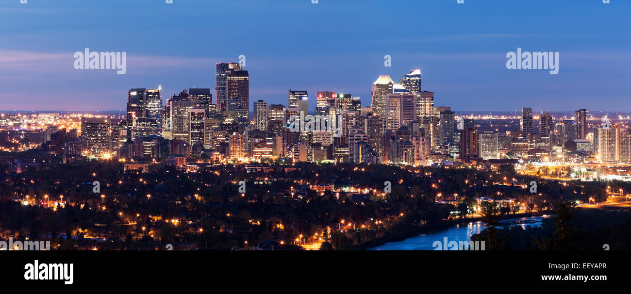 Canada, Alberta, Calgary, Illuminated cityscape at dusk Stock Photo - Alamy