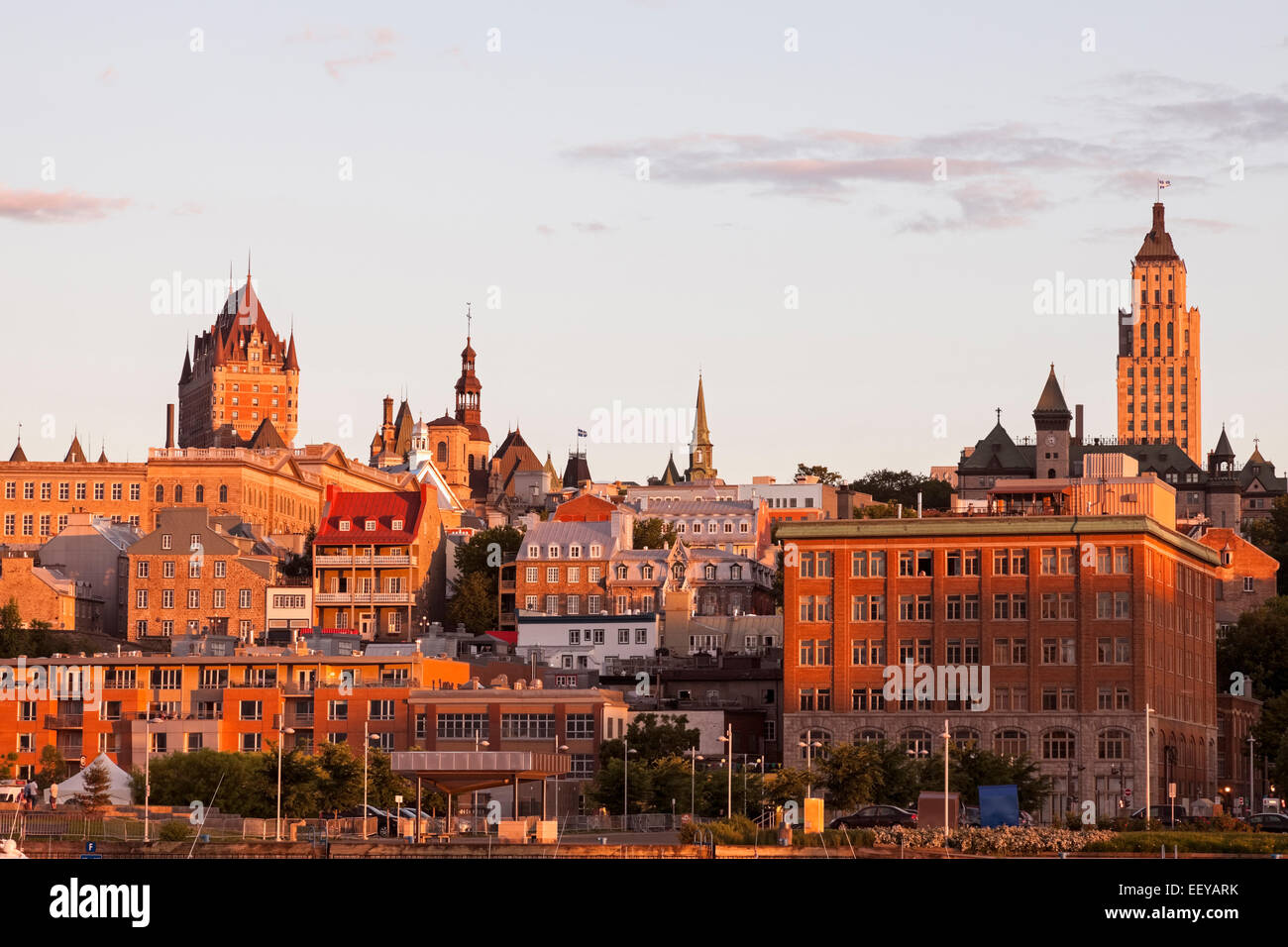Canada, Quebec, Quebec City, View of old town architecture on hill at ...