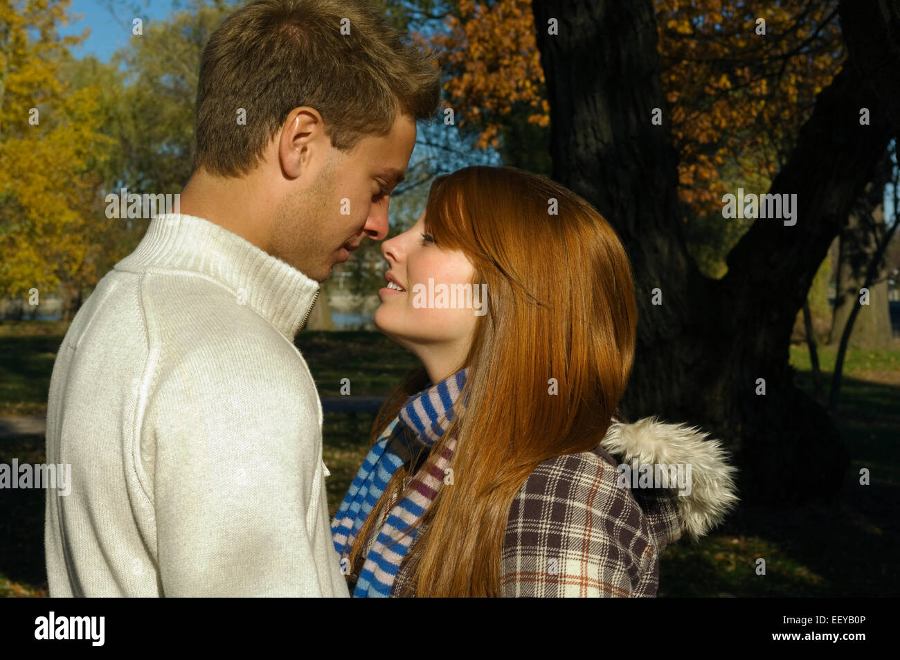 Couple being affectionate in a park Stock Photo - Alamy