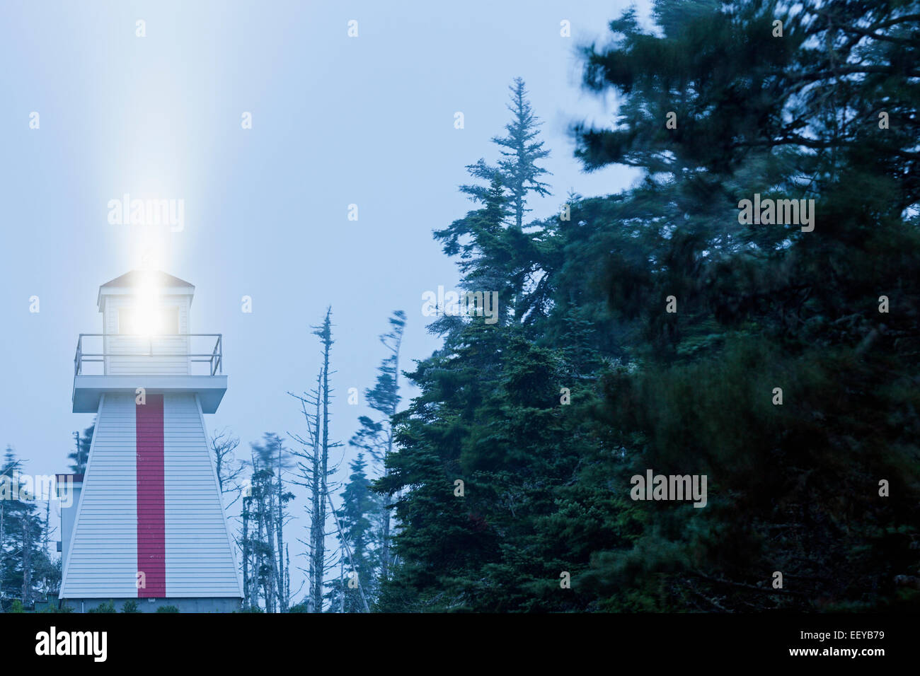 Canada, Nova Scotia, Low angle view of lighthouse by forest Stock Photo ...