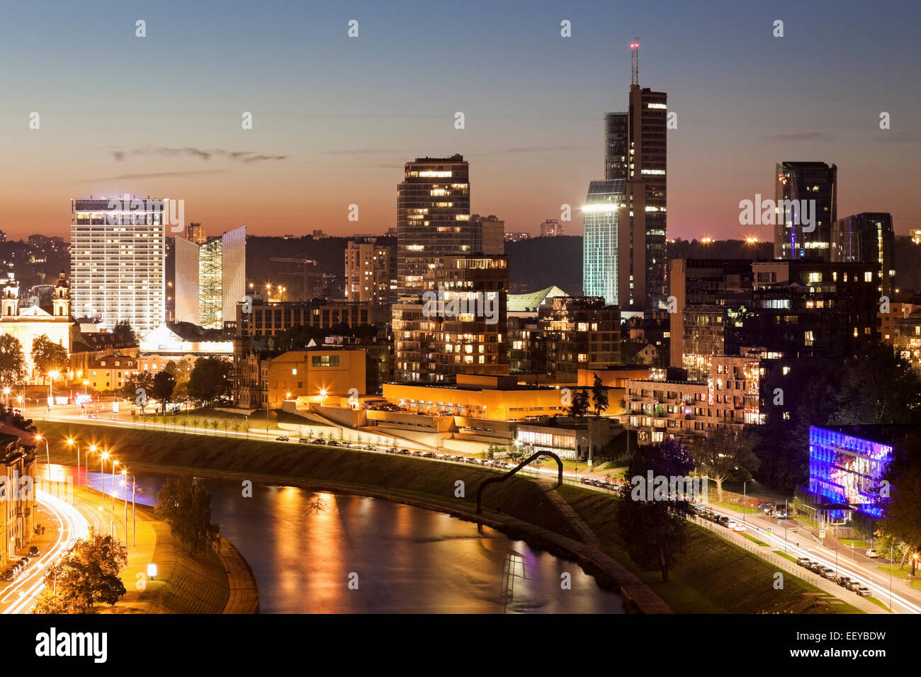 Lithuania, Vilnius, View of illuminated city at night Stock Photo - Alamy