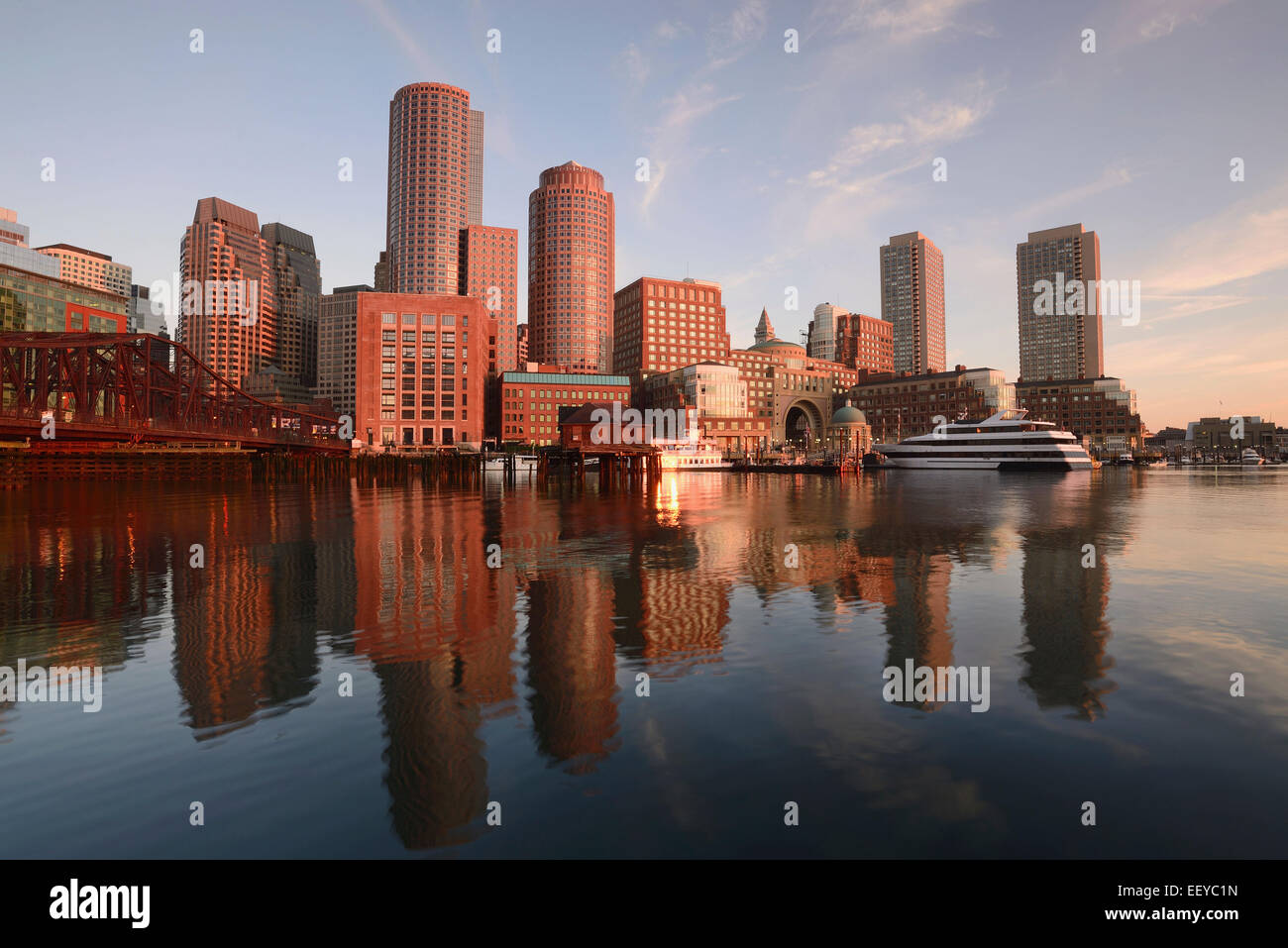 USA, Massachusetts, Boston, Waterfront from Fan pier at dawn Stock ...