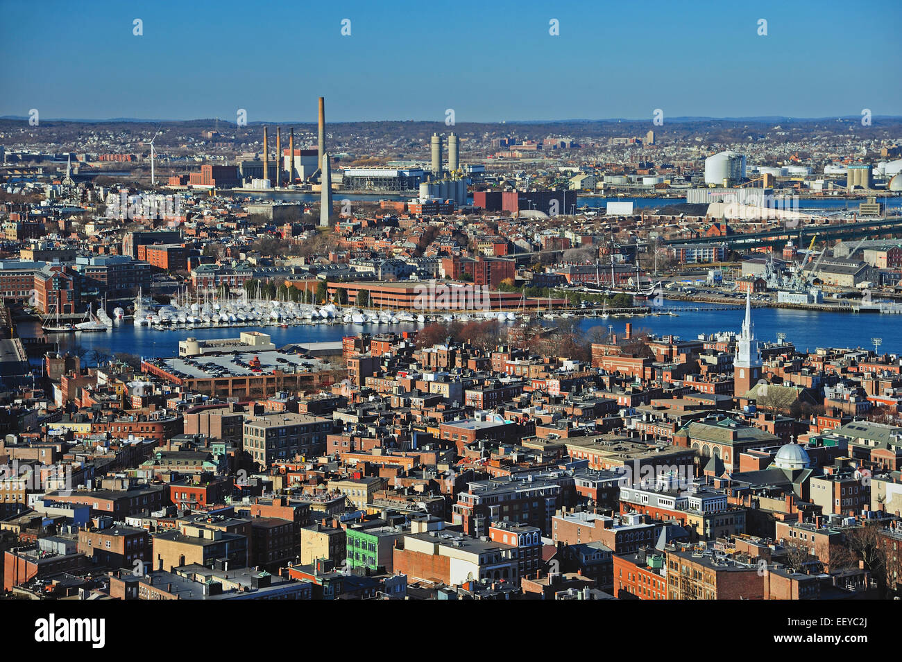 USA, Massachusetts, Boston, Aerial view of North End and Charlestown ...