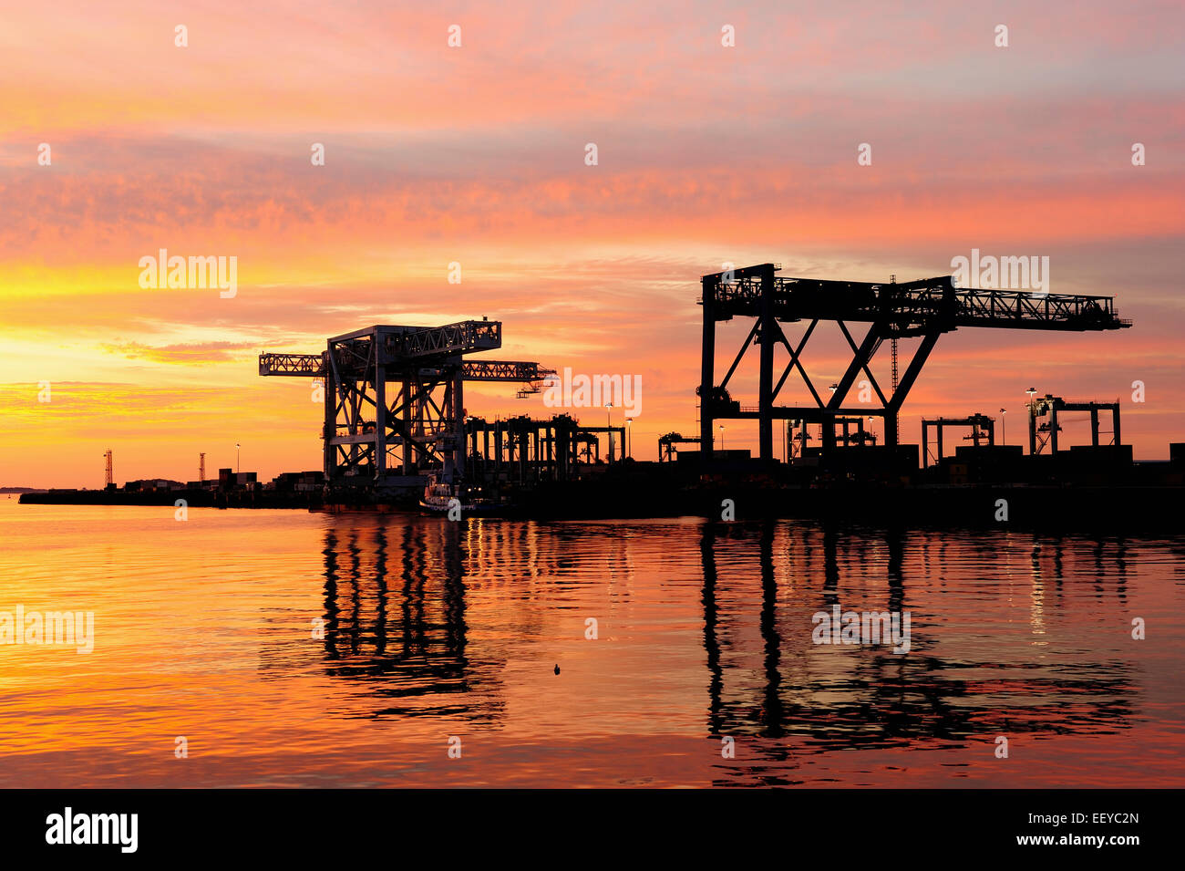 USA, Massachusetts, Boston, Colorful sky over Boston Harbor Dock Stock ...