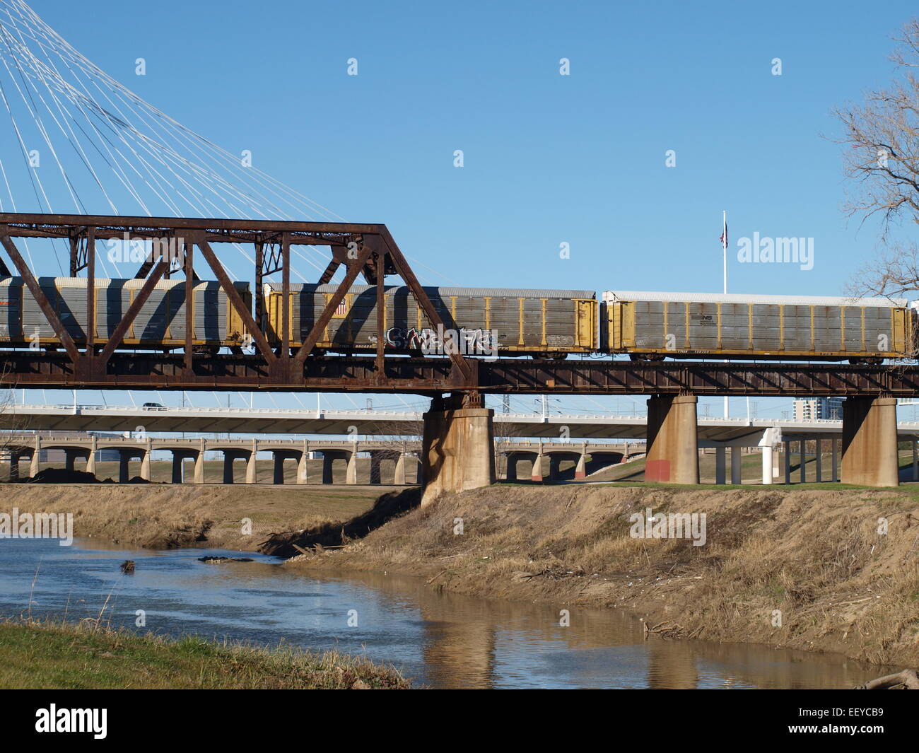 Intermodal Train Bridge Next to Margaret Hunt Hil Bridge Stock Photo ...