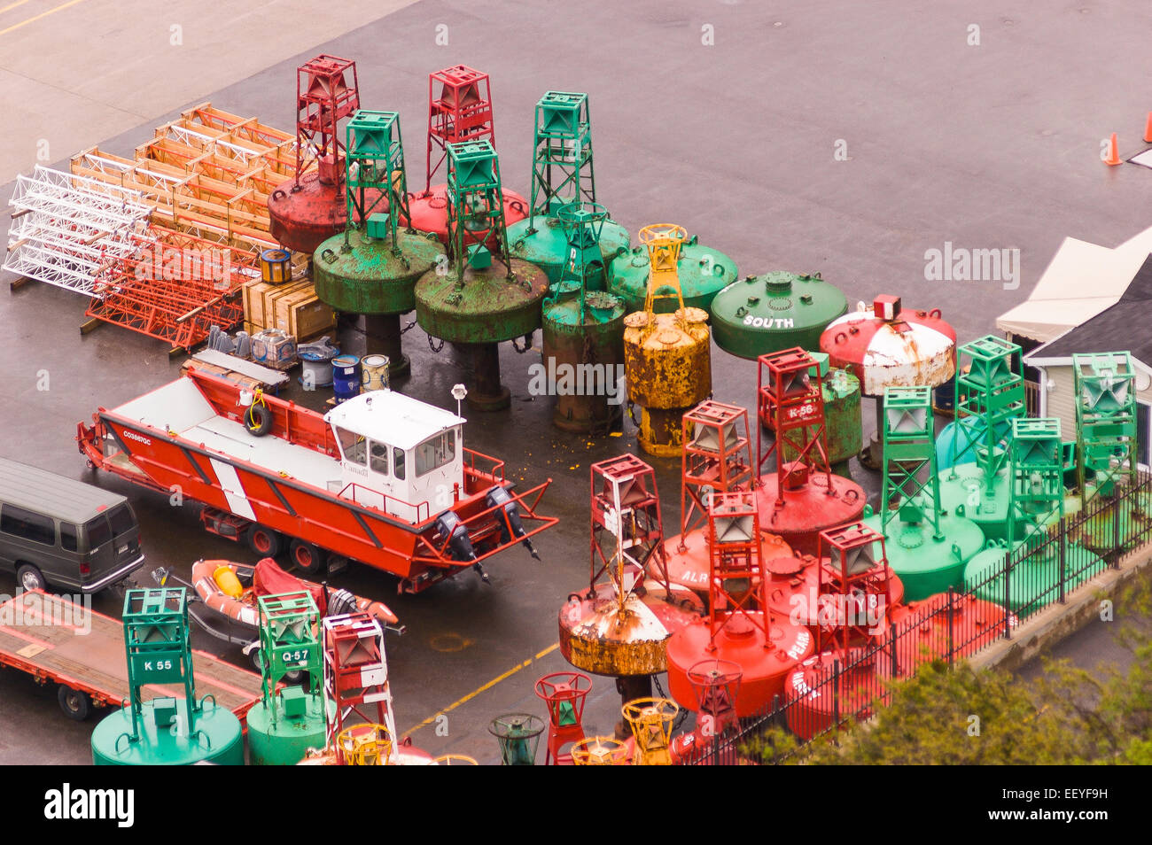 QUEBEC CITY, QUEBEC, CANADA - Coast Guard buoys and channel markers on ...