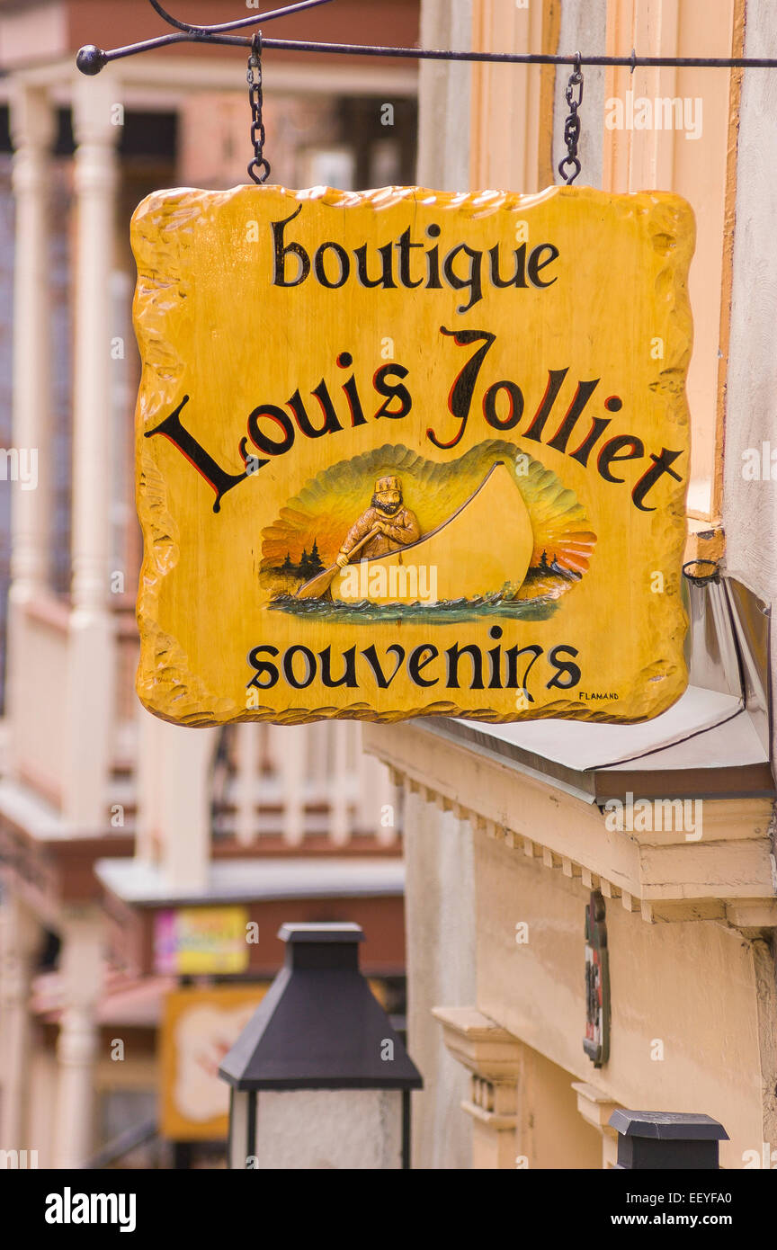 QUEBEC CITY, QUEBEC, CANADA - Shop sign, tourism on Petit Champlain ...