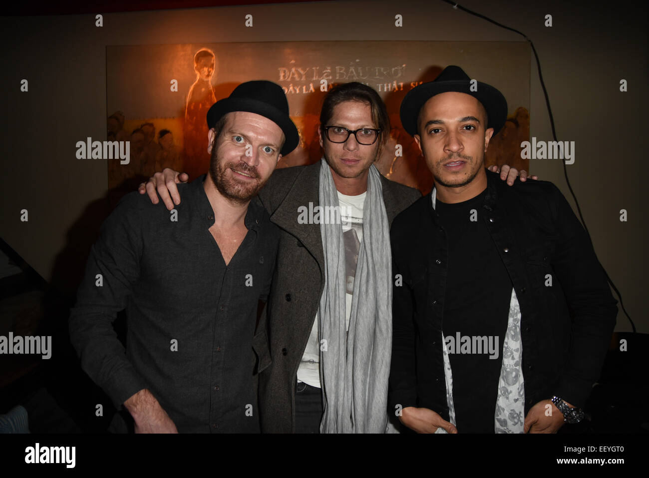 London,UK, 22nd January 2015 : Dj Dan Perry (L) and J (R)attends the ...
