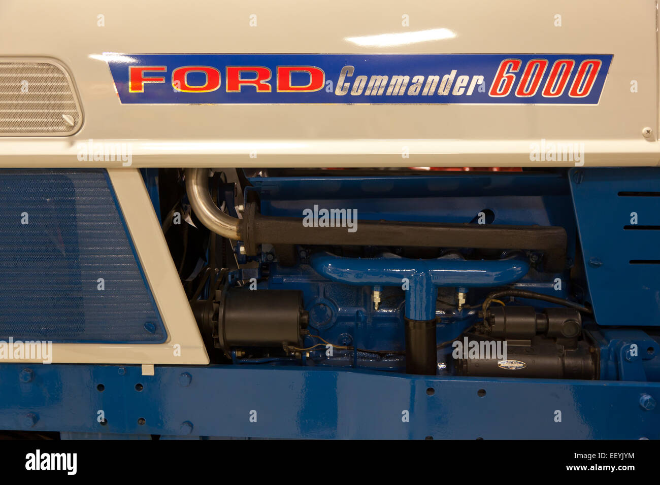 Close view of an antique blue Ford Commander 6000 tractor engine Stock ...