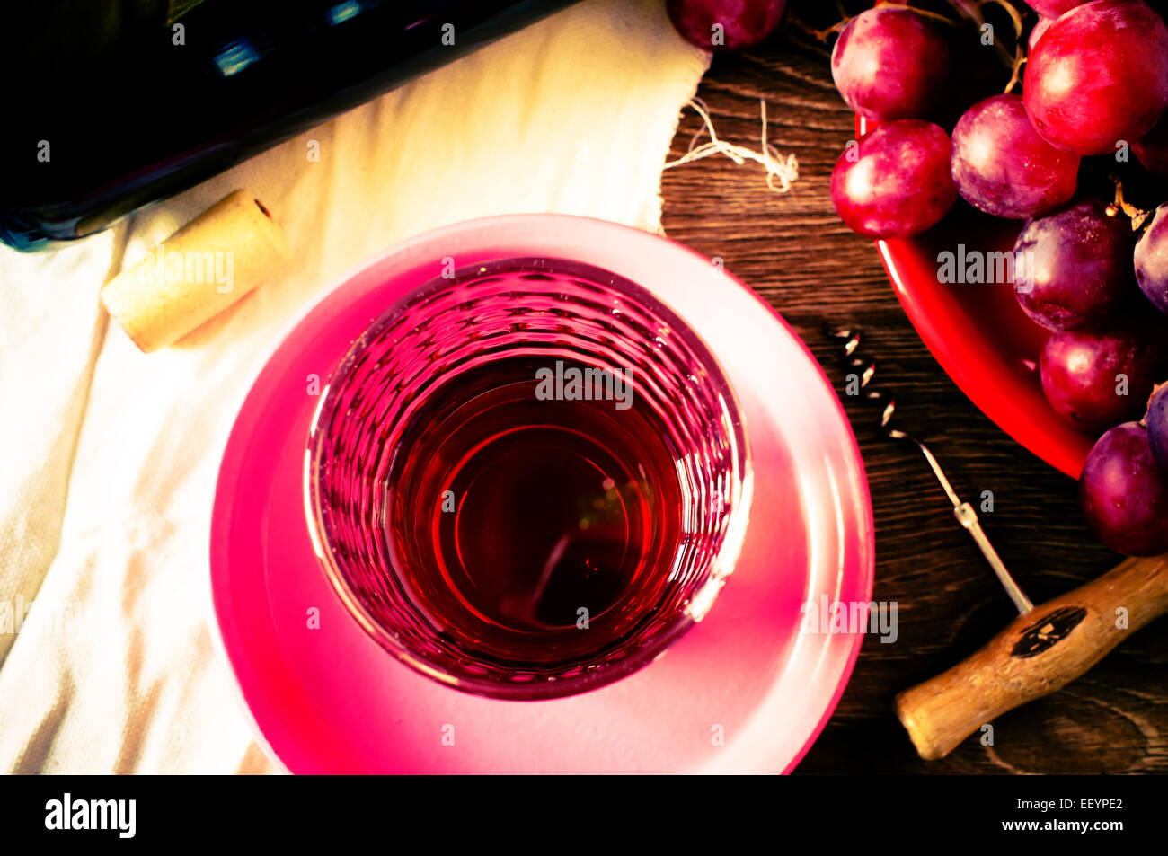 Glass of red wine on the table top view Stock Photo - Alamy
