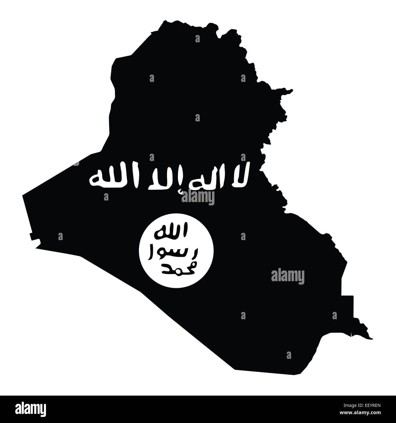 Map of the Republic of Iraq covered with the flag of the Islamic State ...