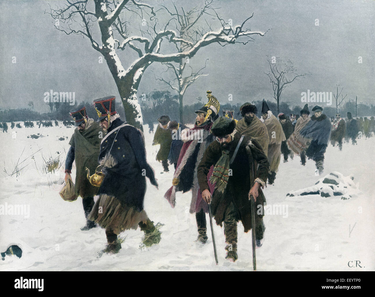 retreat of Napoleon's remaining Grande Armée, 1812, the French Stock ...