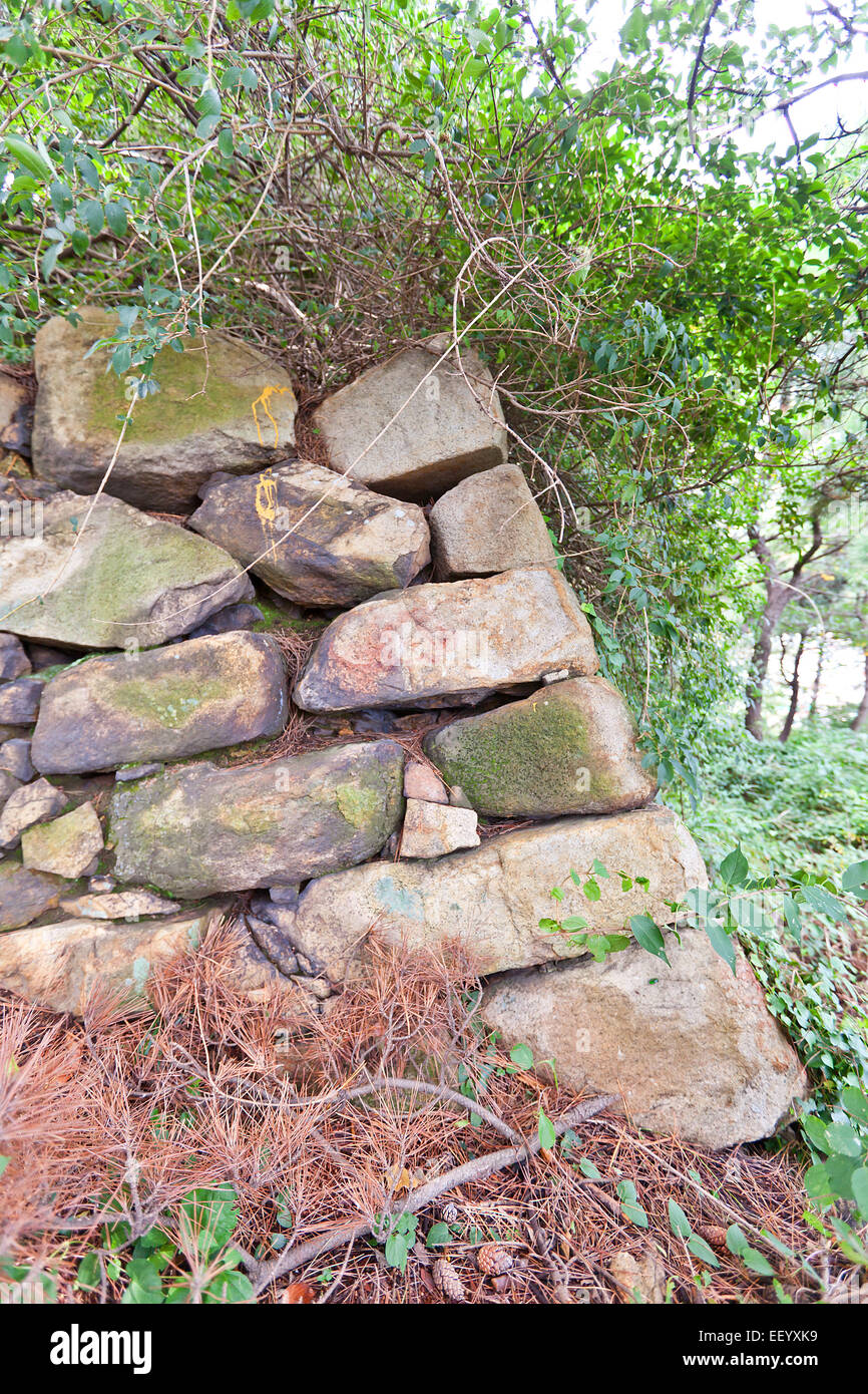 Stone walls, the only survived structure of Busan castle in Busan town ...