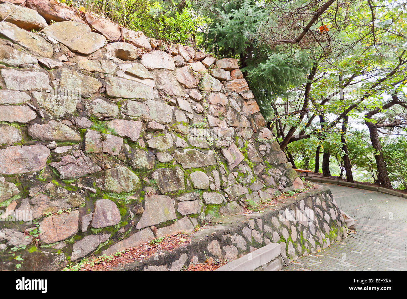Stone walls, the only survived structure of Busan castle in Busan town ...