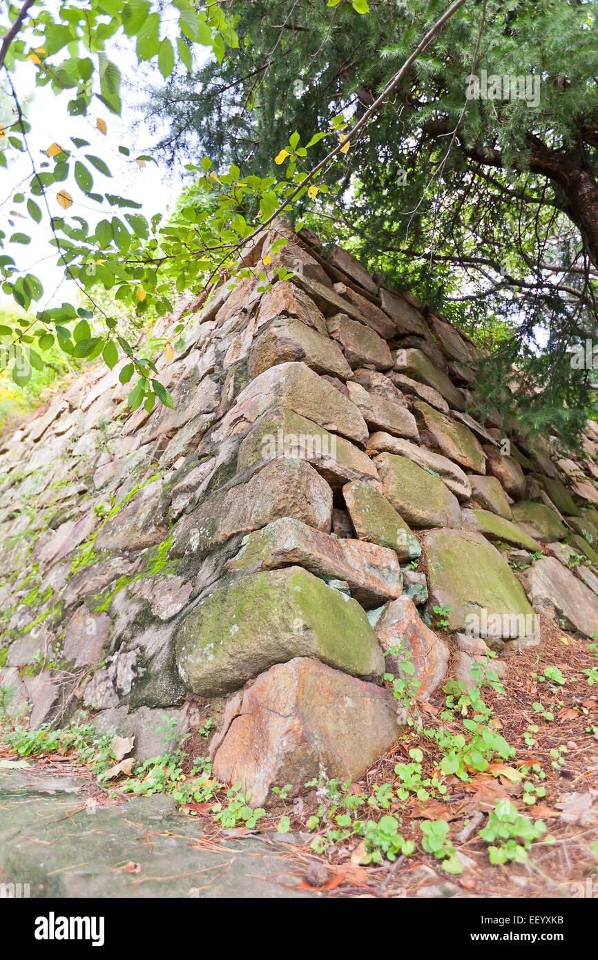 Stone walls, the only survived structure of Busan castle in Busan town ...