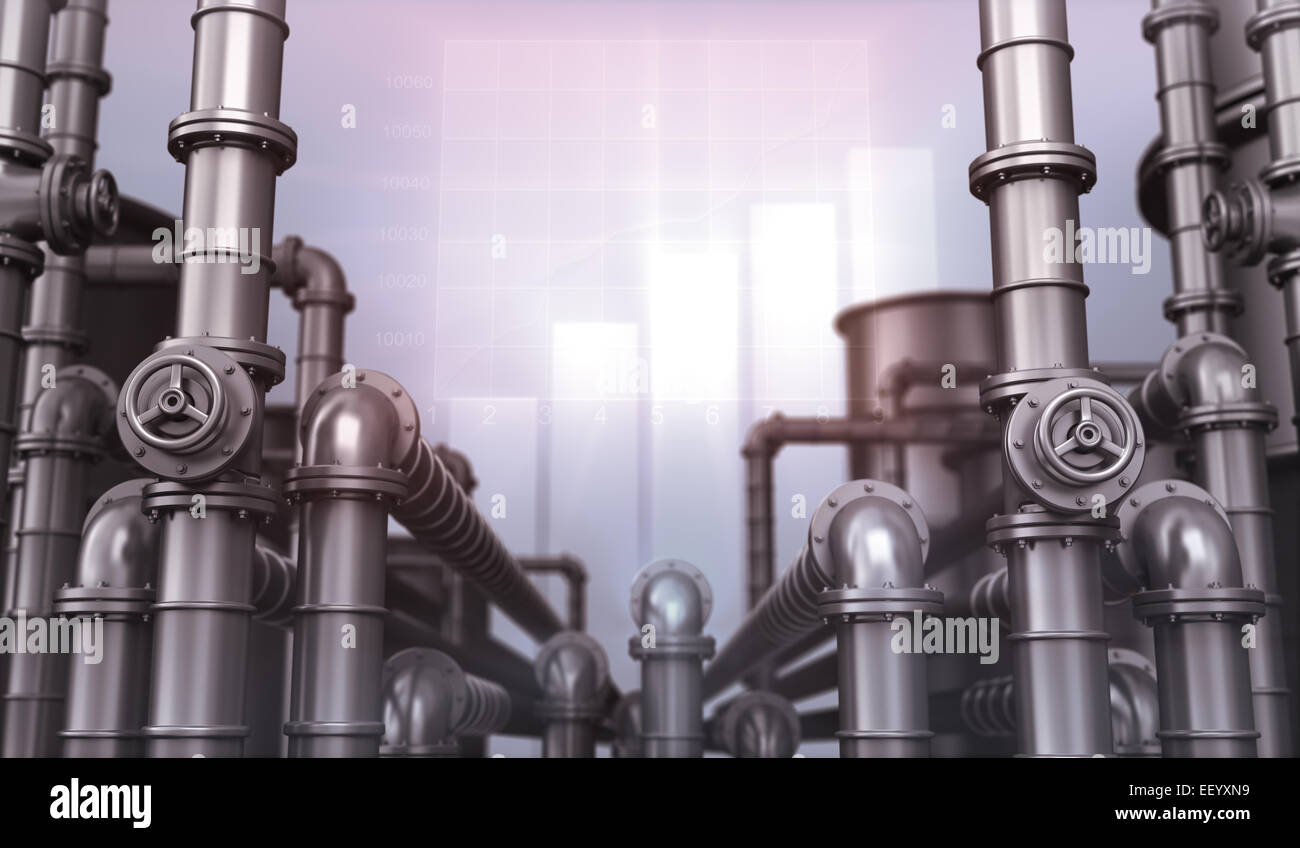 Factory, oil pipes and chart Stock Photo - Alamy
