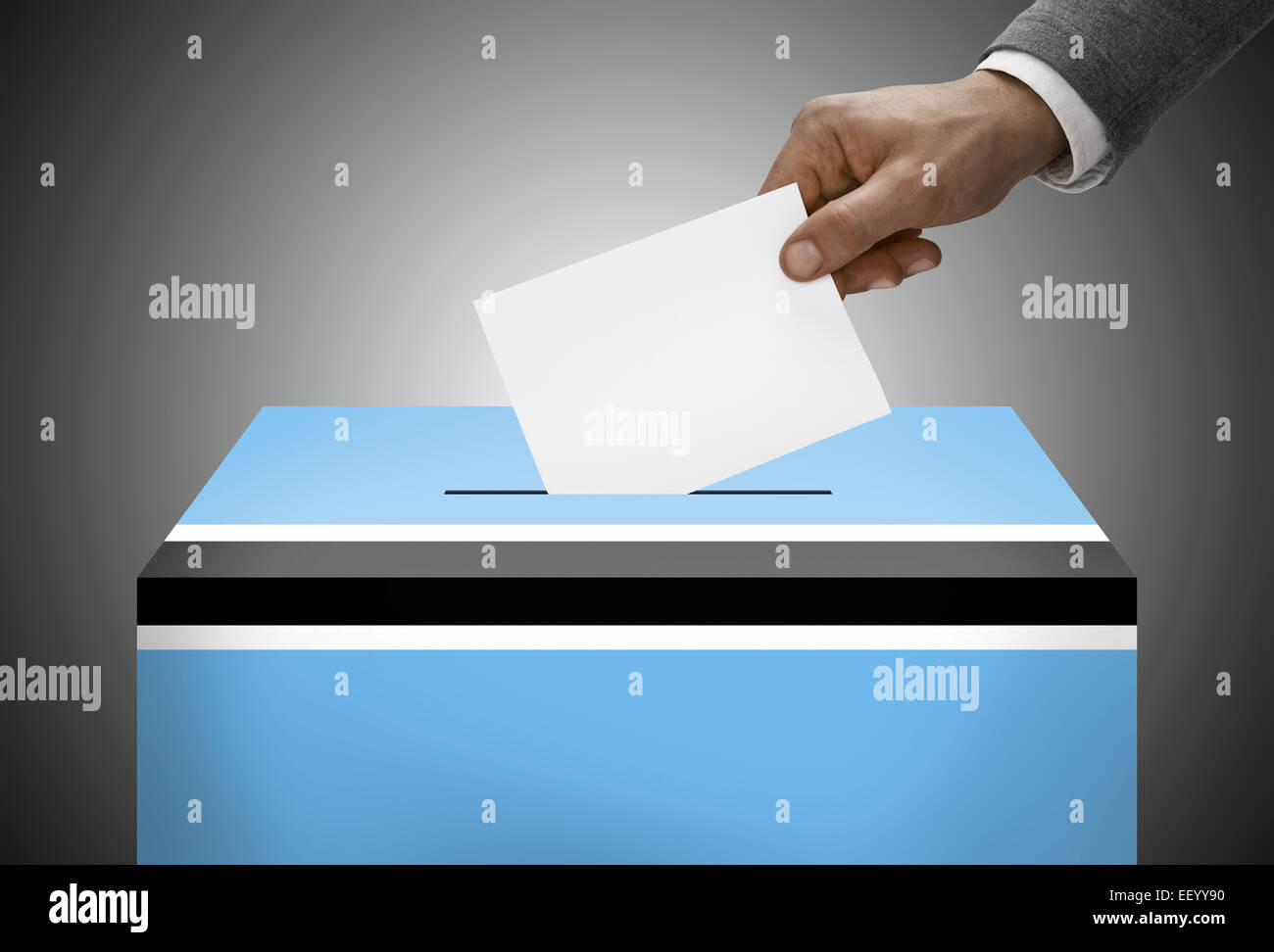 Ballot box painted into national flag colors - Botswana Stock Photo - Alamy