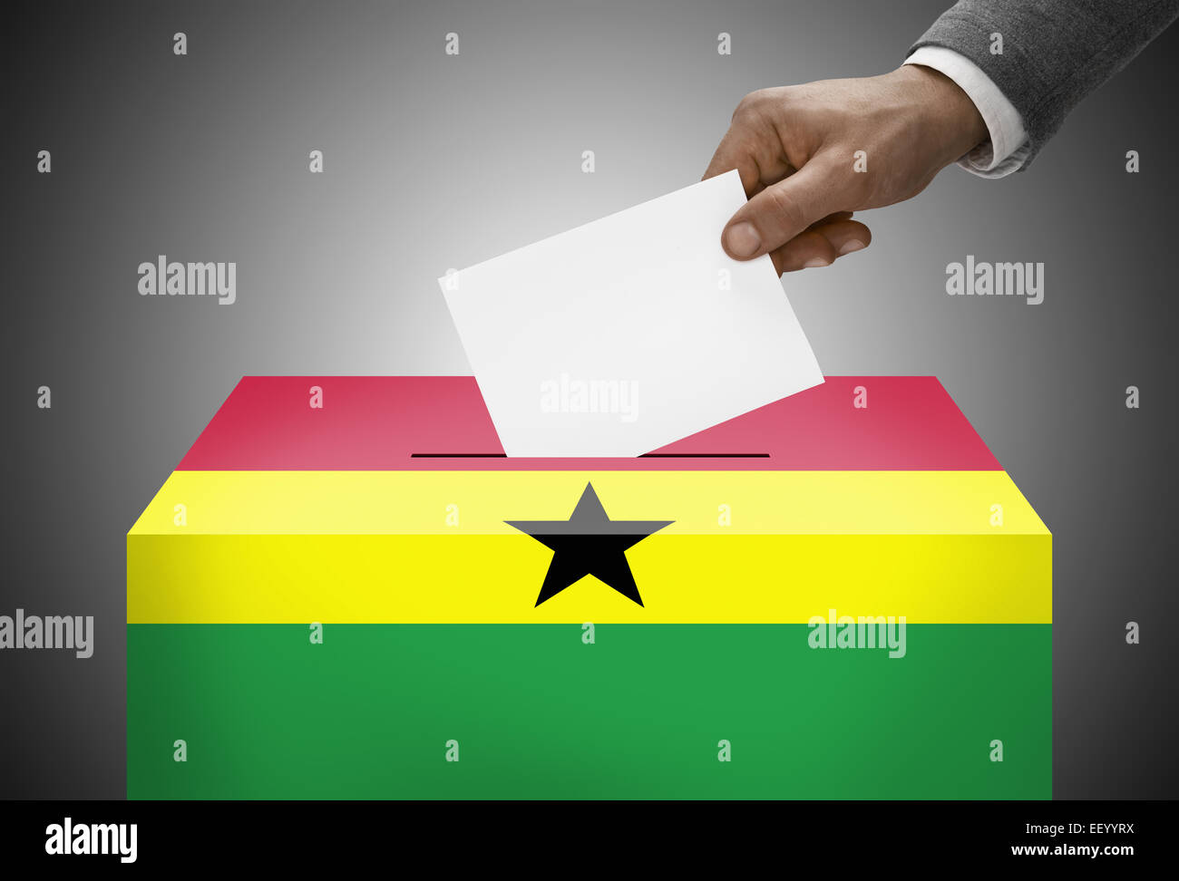 Ballot box painted into national flag colors - Ghana Stock Photo - Alamy