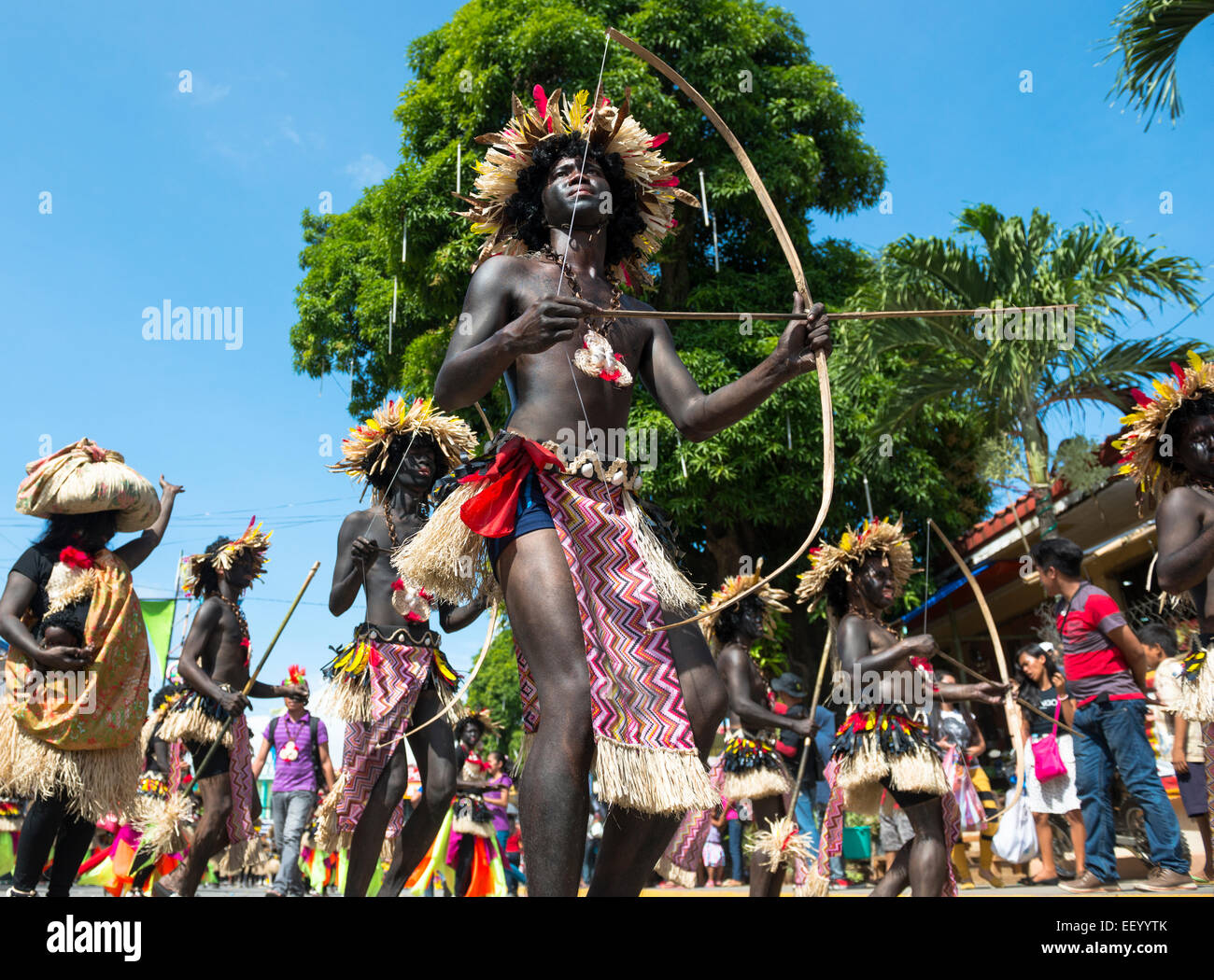Tribal dancers with black smeared face, Ati Atihan Festival, Kalibo ...
