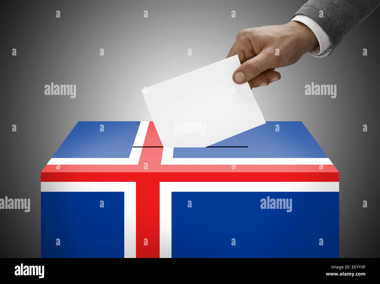 Ballot box painted into national flag colors - Iceland Stock Photo - Alamy