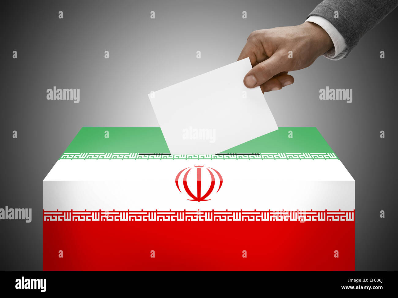 Ballot box painted into national flag colors - Iran Stock Photo - Alamy