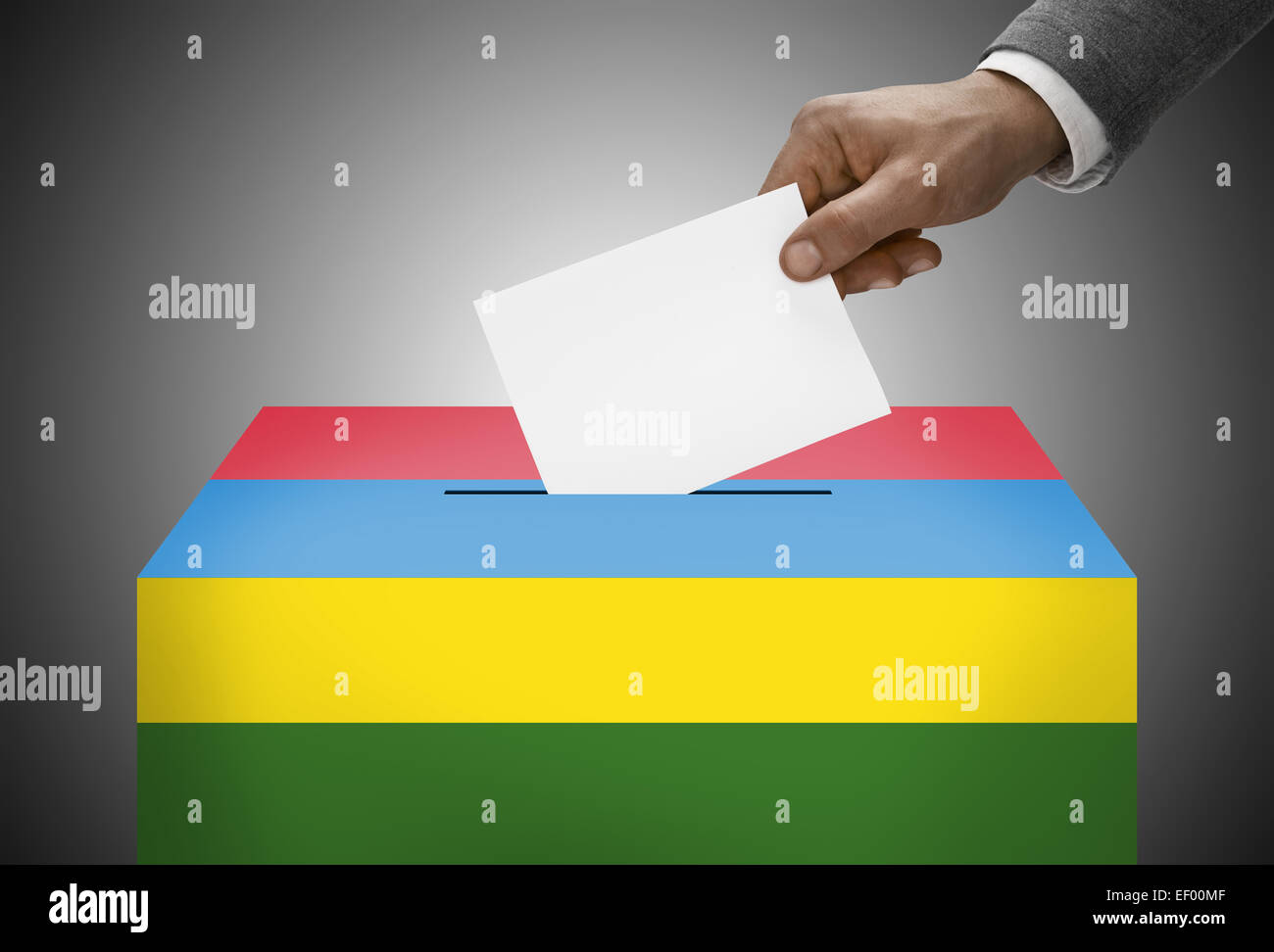 Ballot box painted into national flag colors - Mauritius Stock Photo ...