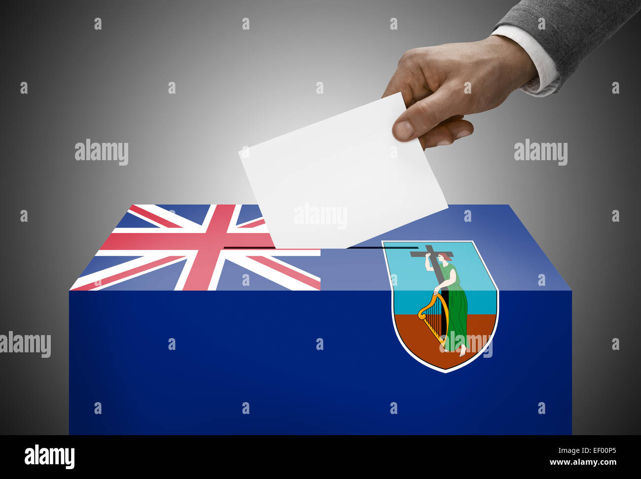 Ballot box painted into national flag colors - Montserrat Stock Photo ...