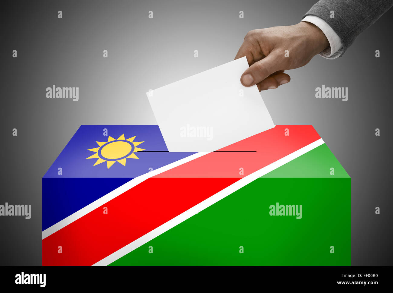 Ballot box painted into national flag colors - Namibia Stock Photo - Alamy