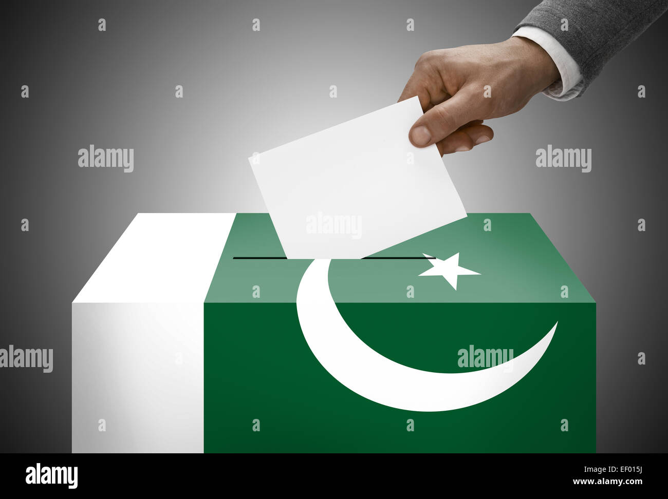 Ballot box painted into national flag colors - Pakistan Stock Photo - Alamy