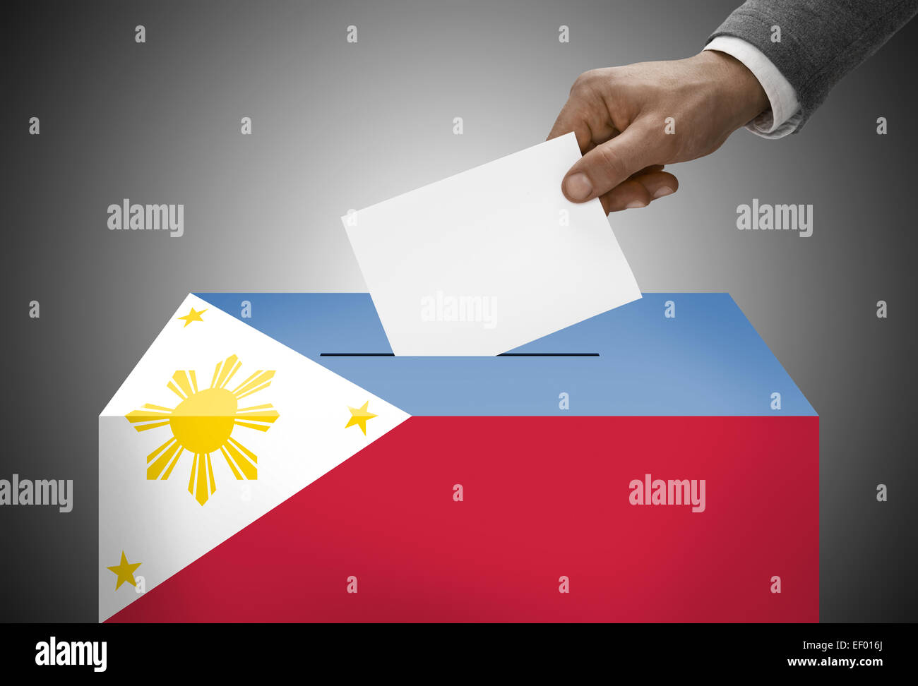 Ballot box painted into national flag colors - Philippines Stock Photo ...