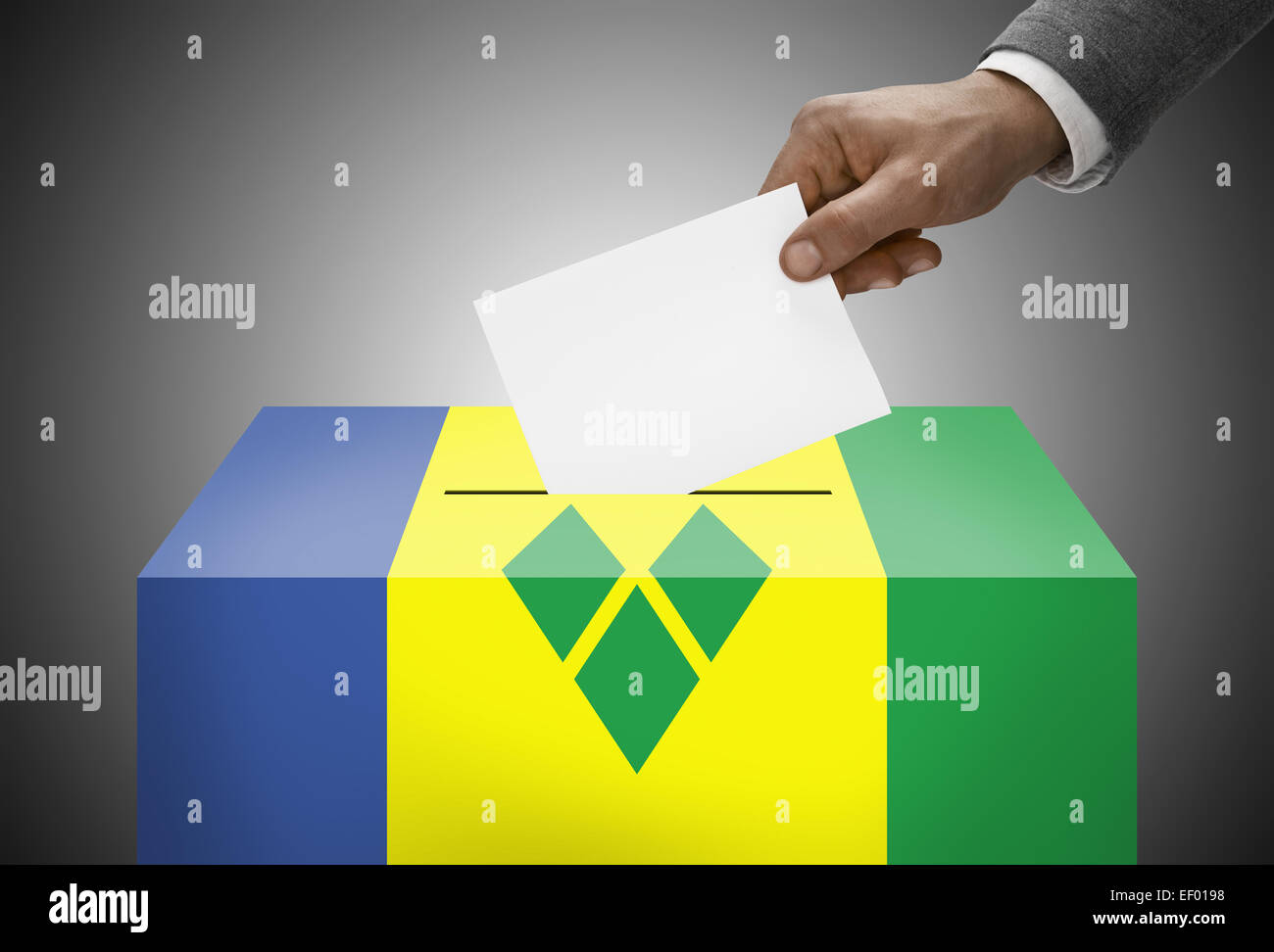 Ballot box painted into national flag colors - Saint Vincent and the ...