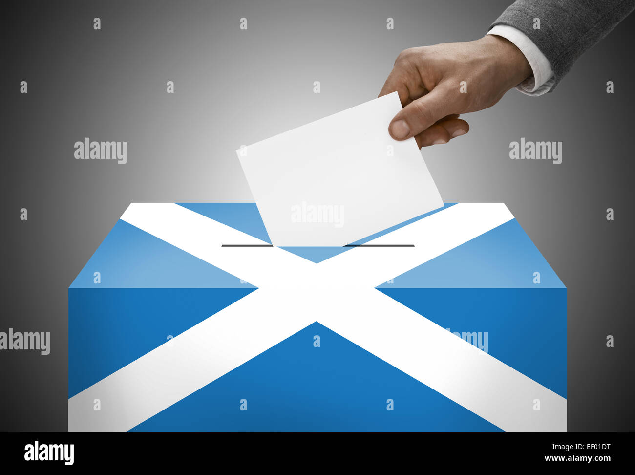 Ballot box painted into national flag colors - Scotland Stock Photo - Alamy