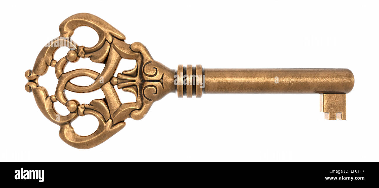 Vintage ornate brass key, isolated on white Stock Photo - Alamy