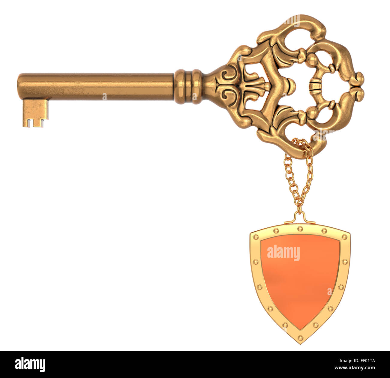 Vintage ornate brass key with trinket in form of shield Stock Photo - Alamy