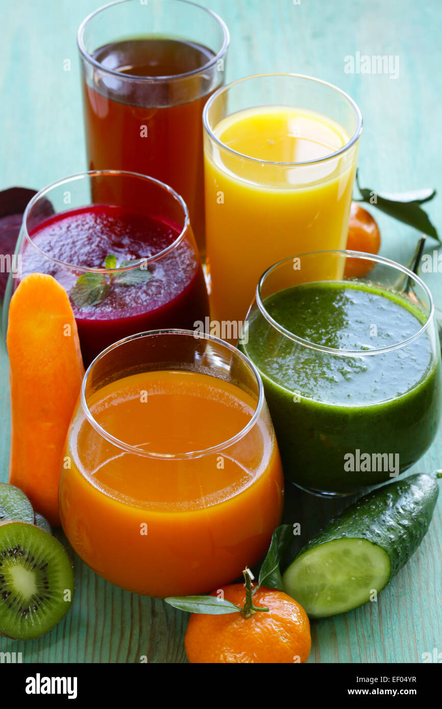 assorted fresh juices from fruits and vegetables Stock Photo - Alamy