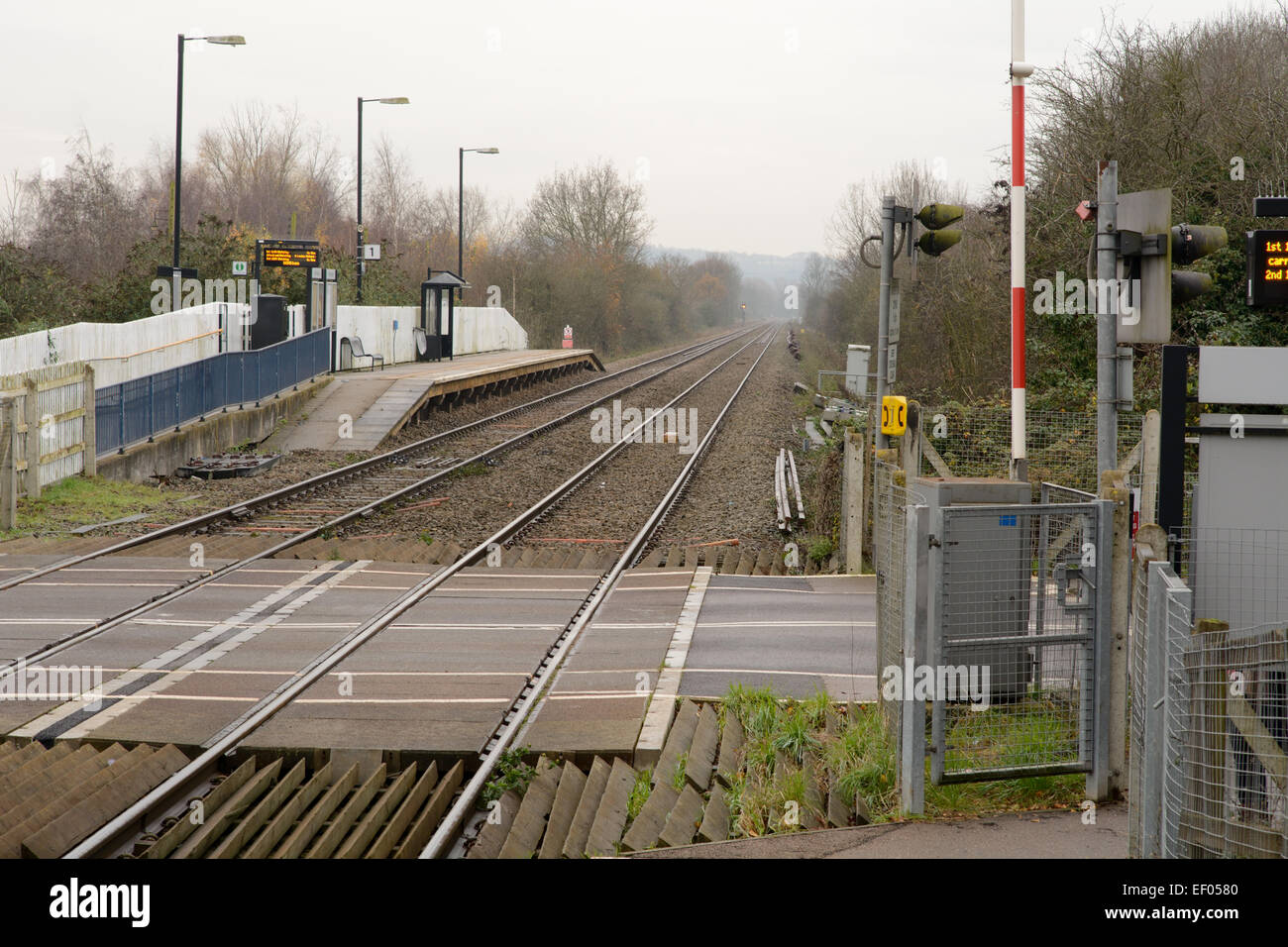 View down the railway line from road crossing at Millbrook Railway ...