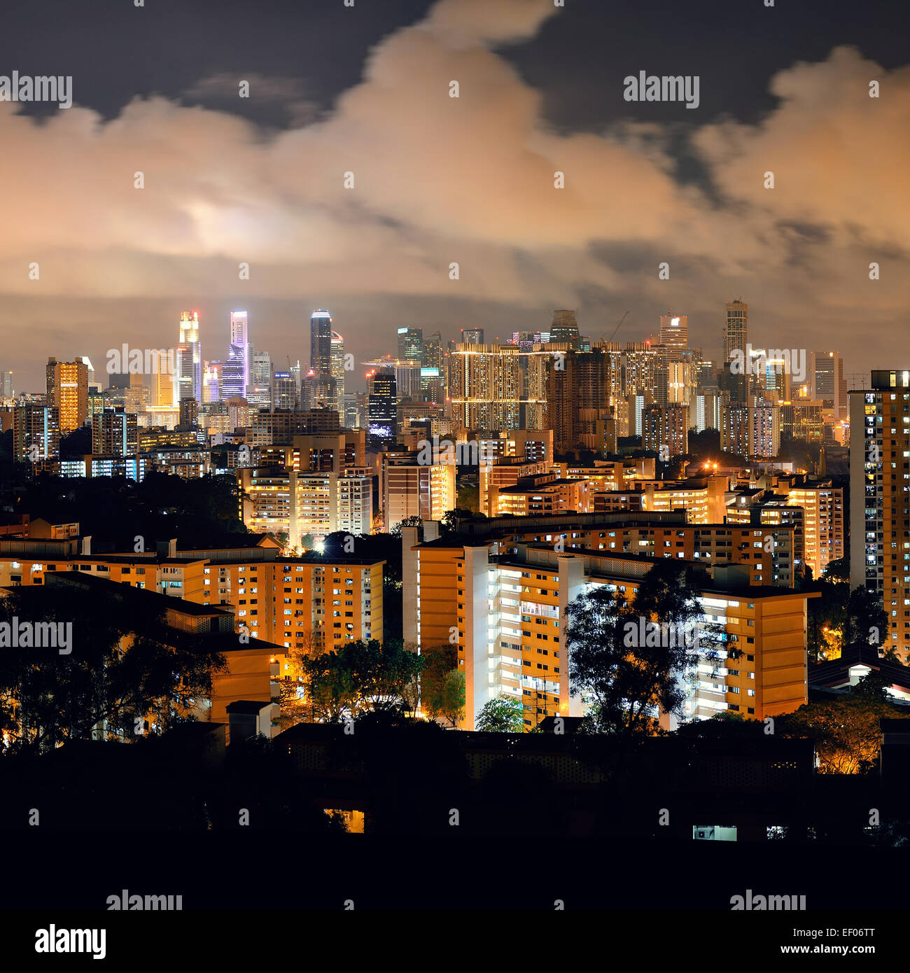 Singapore skyline viewed from mt faber at night with urban buildings ...