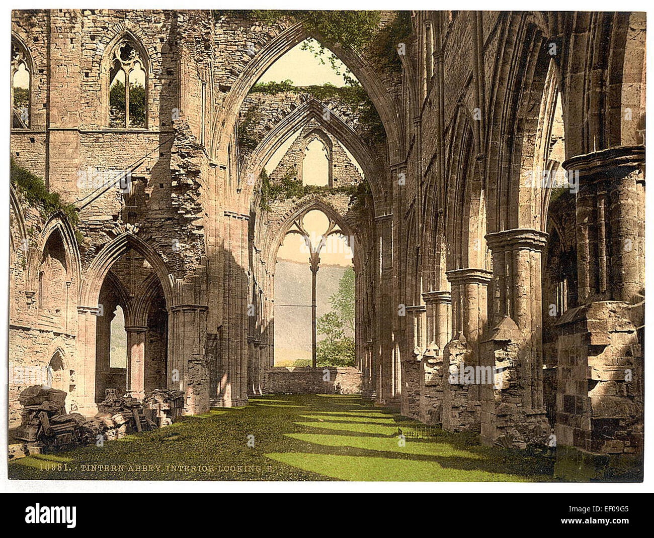 This image shows the interior of Tintern Abbey, a prominent historical ...