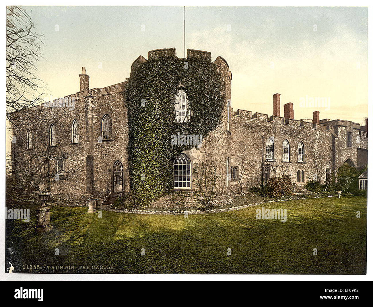 A historic photograph of Taunton Castle in England. The castle has long ...