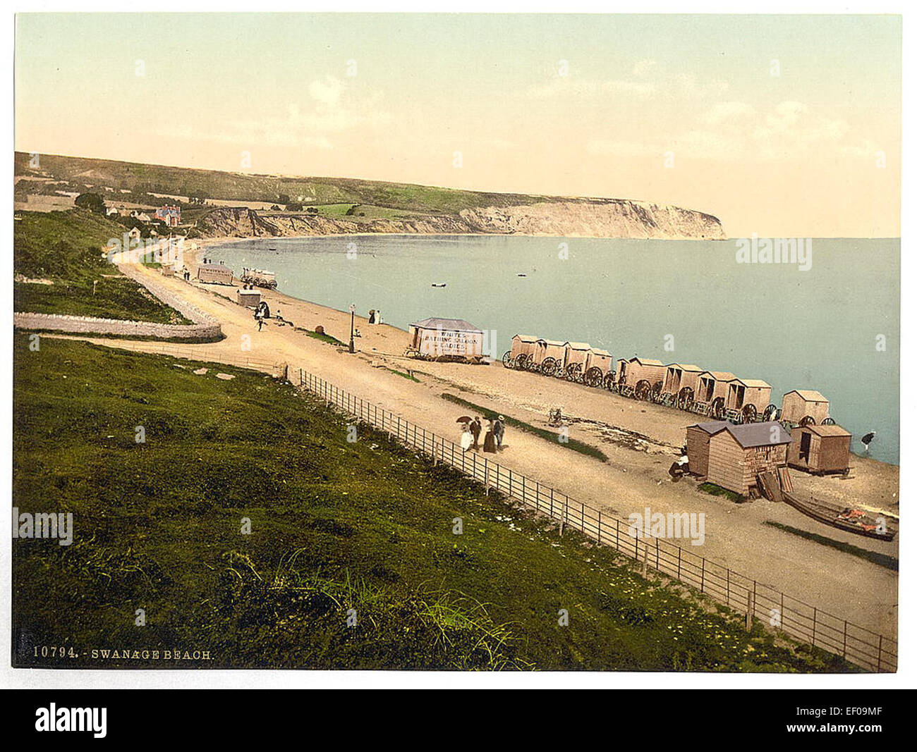 A coastal view of Swanage Beach in England, showcasing the natural ...