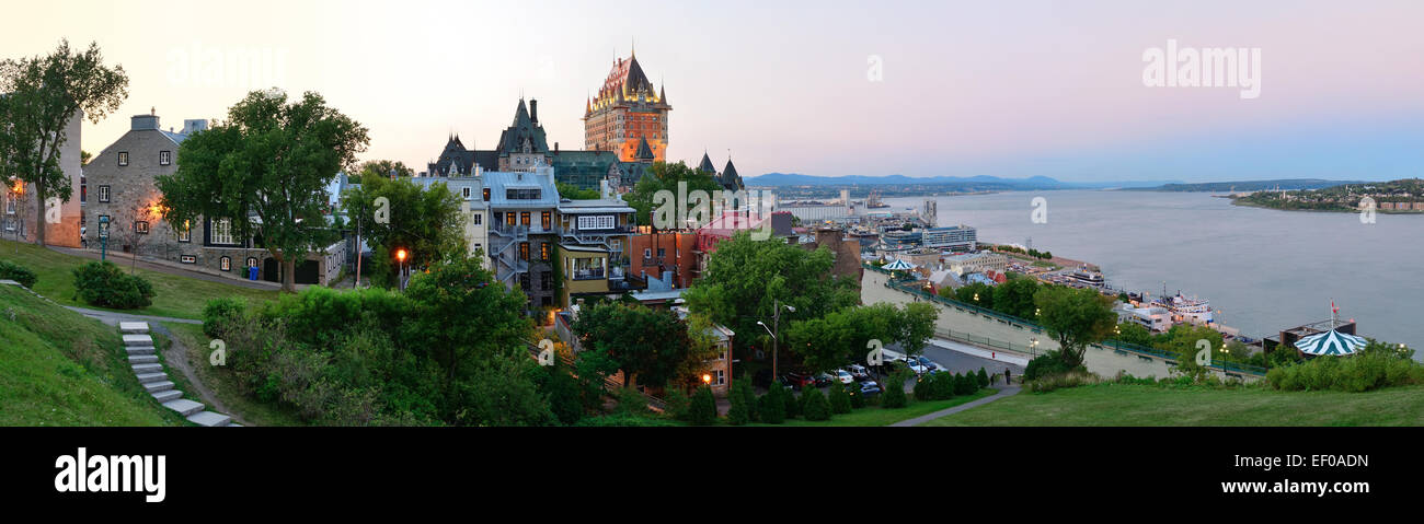 Quebec City skyline panorama with Chateau Frontenac at sunset viewed ...
