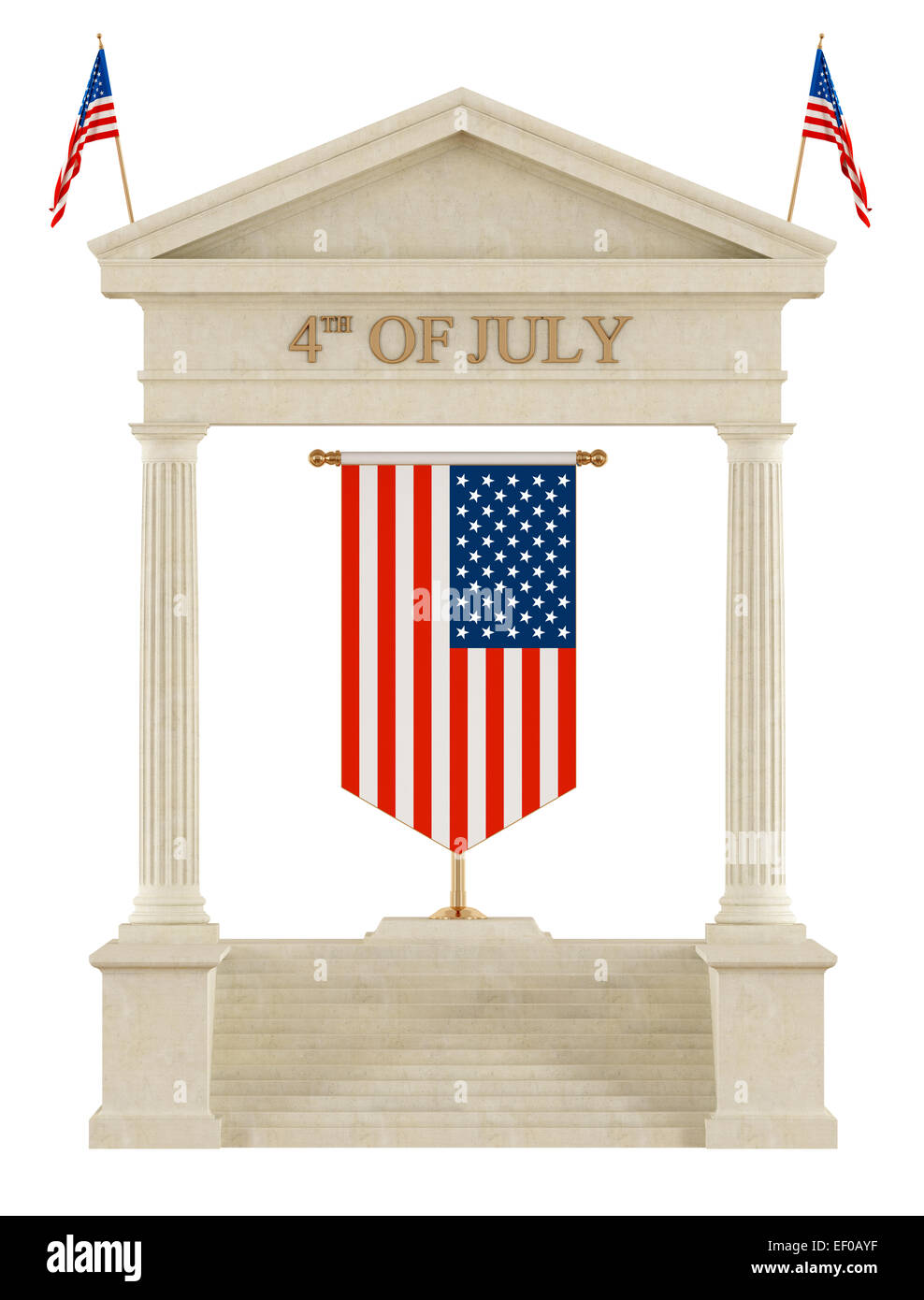 Classic temple with american banner flag - 3D Rendering Stock Photo - Alamy