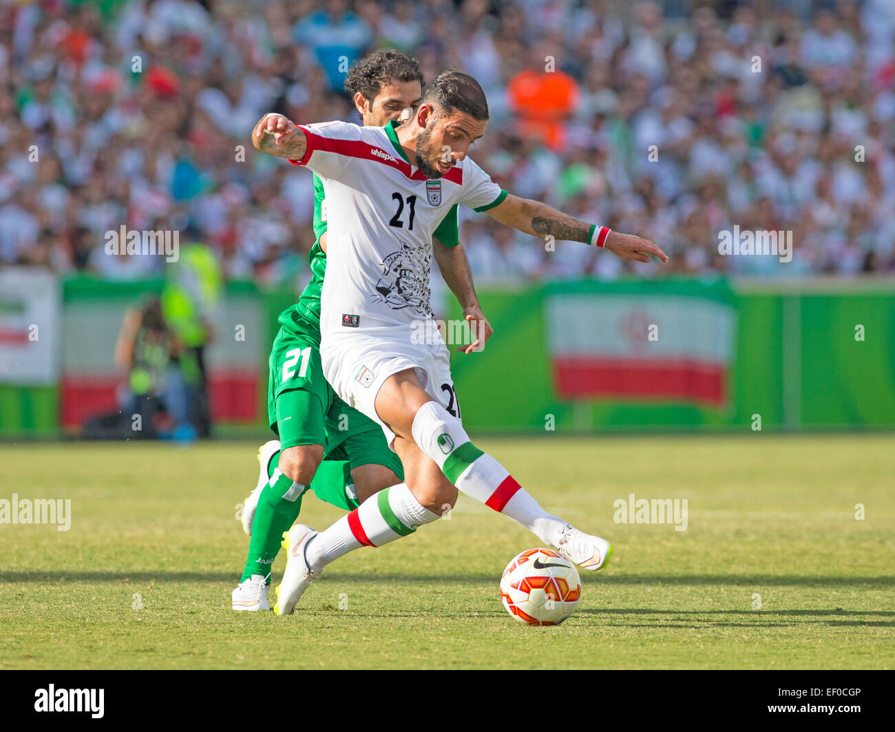 Canberra, Australia. 23rd Jan, 2015. Ashkan Dejagah (21) of Iran ...