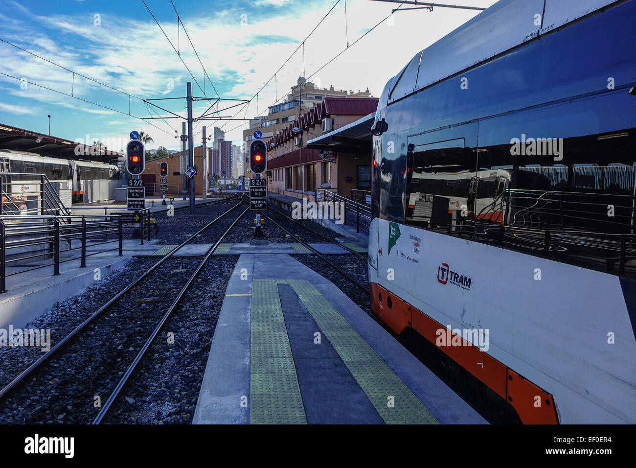 Spain Benidorm train station Alicante Metropolitan electric TRAM at the ...