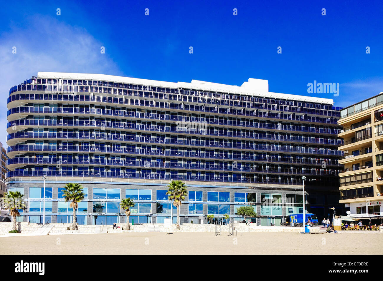 Calpe, Costa Blanca, Spain Large hotel on the foreshore, beachfront ...