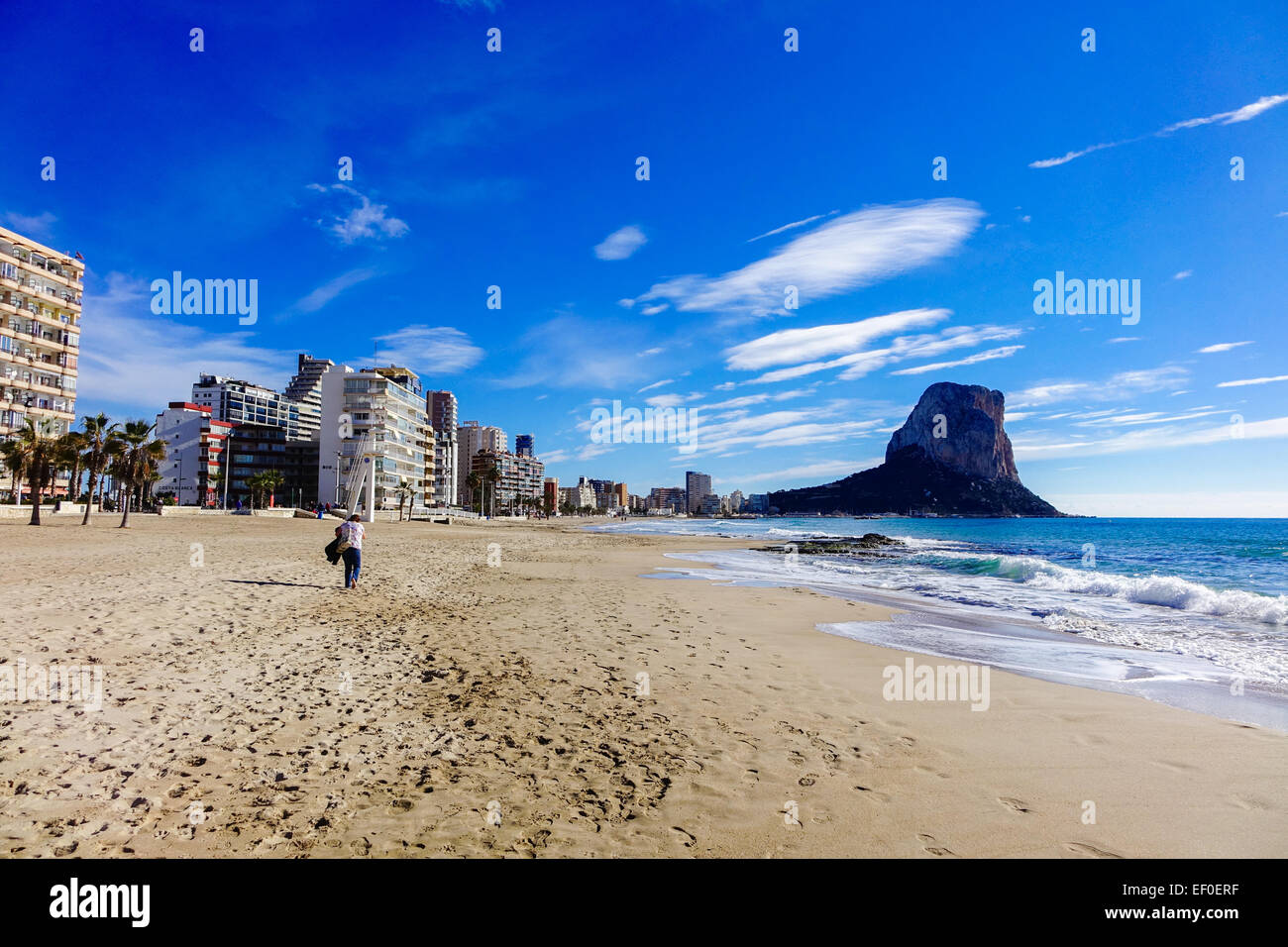 Calpe, Costa Blanca, Spain with the beach, hotels and the Penon de ...