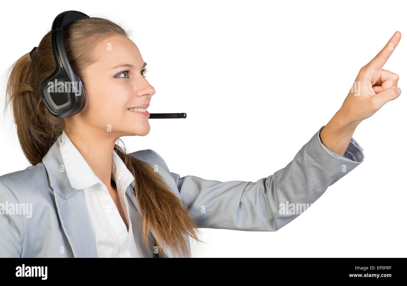 Attractive businesswoman pushing something hi-res stock photography and ...